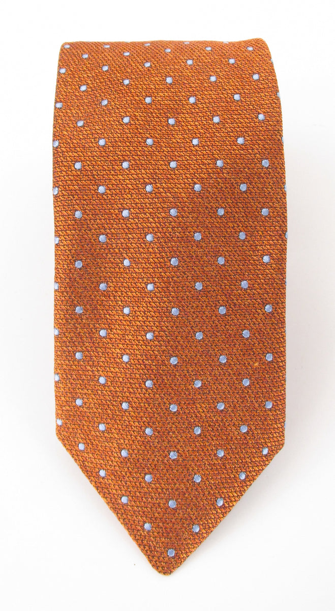 Burnt Orange Blue Dot Textured Red Label Silk Tie by Van Buck – Van ...