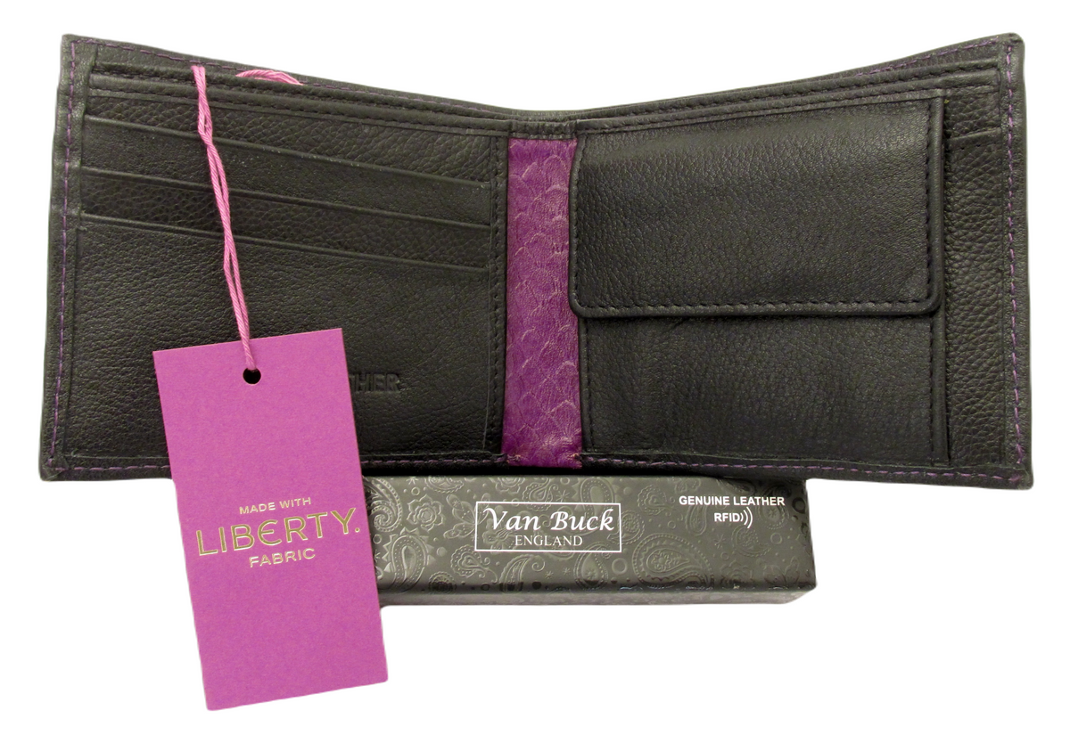 Black Leather RFID Coin Wallet Trimmed With Tou Can Liberty Fabric ...