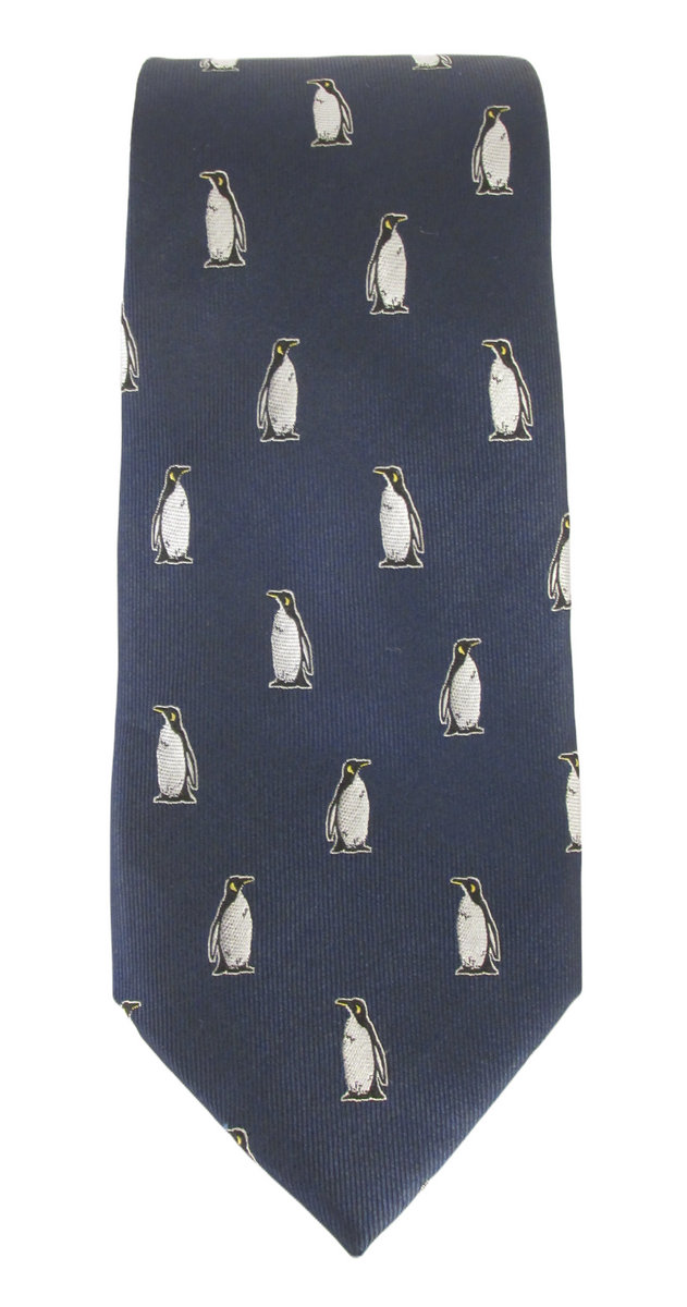 Navy Penguin Motif Silk Tie by Van Buck – Van Buck England
