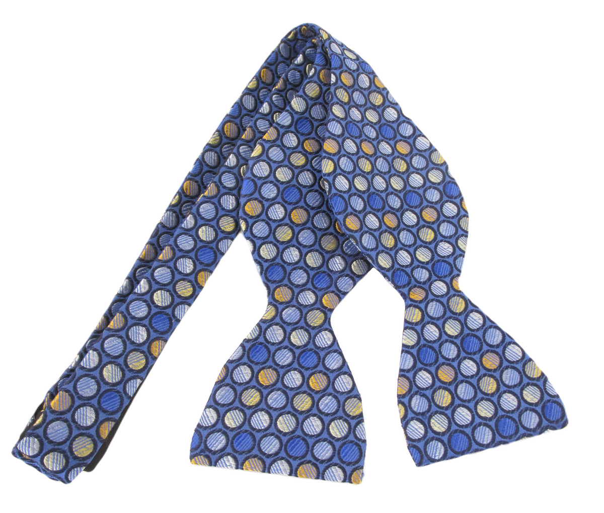 Gold Circles Blue Self Tie Bow Tie by Van Buck | Bow Tie | Van Buck Bow ...