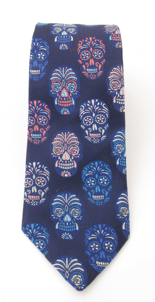 Limited Edition Navy Blue Pink Skull Silk Tie – Van Buck England