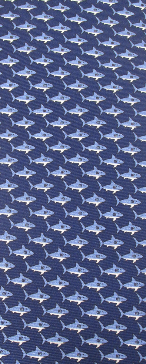 Italian Printed Silk Navy Shark Tie – Van Buck England