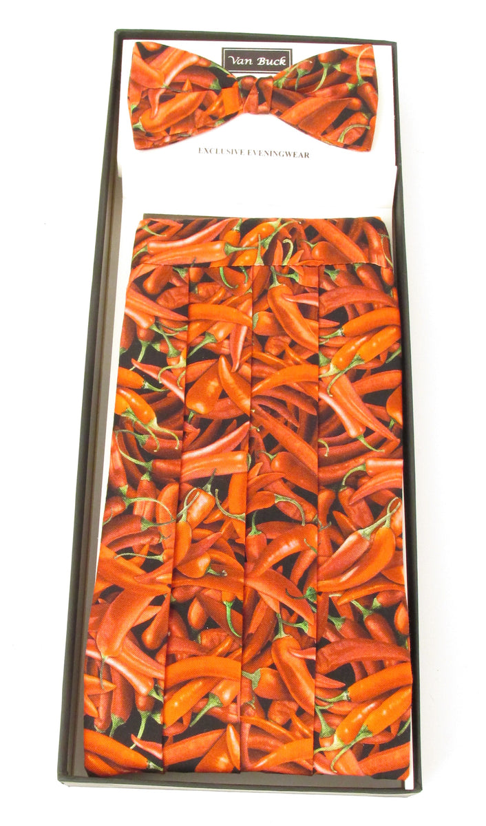 All Over Red Chilli Peppers Cummerbund & Bow Tie Set by Van Buck ...