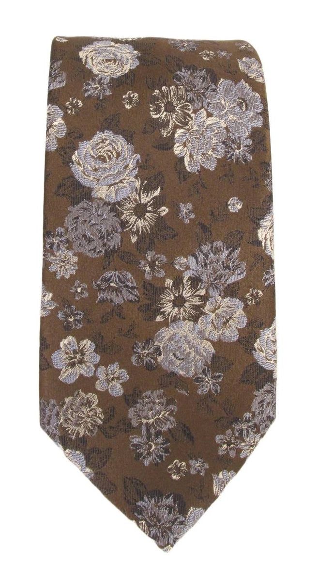 Brown Blue Floral London Silk Tie by Van Buck – Van Buck England