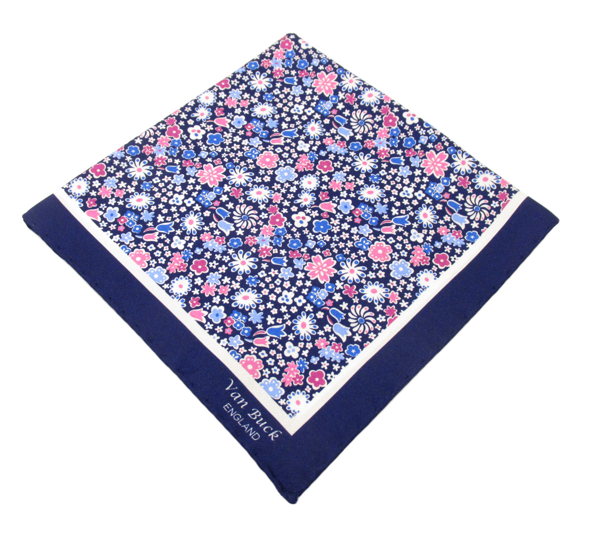 Navy Neat Floral Silk Fancy Pocket Square by Van Buck – Van Buck England