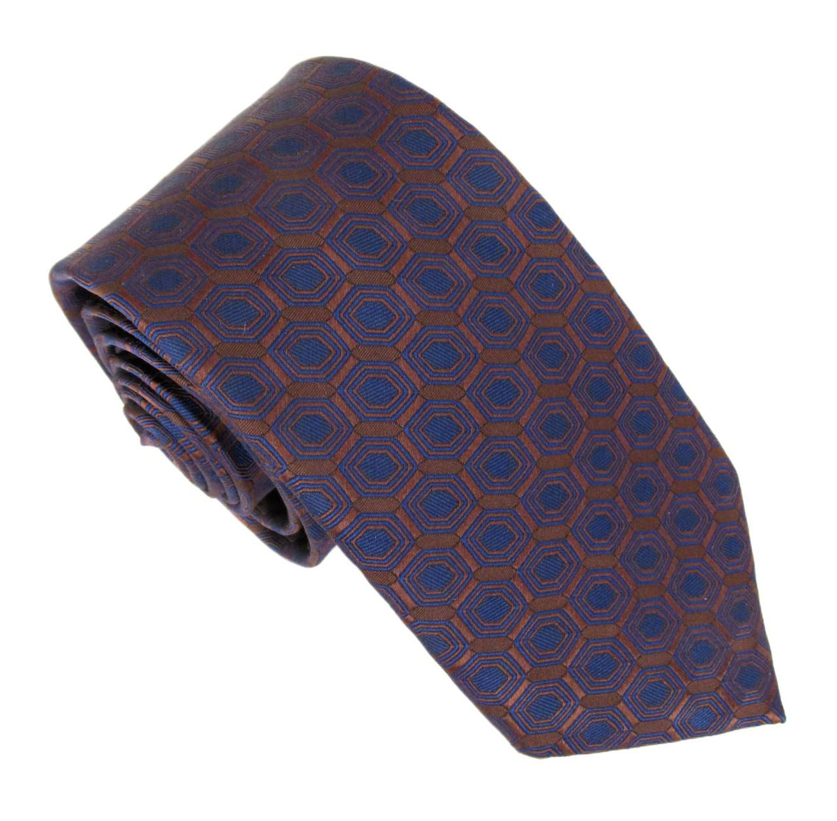 Navy Brown Hexagons London Silk Tie by Van Buck – Van Buck England