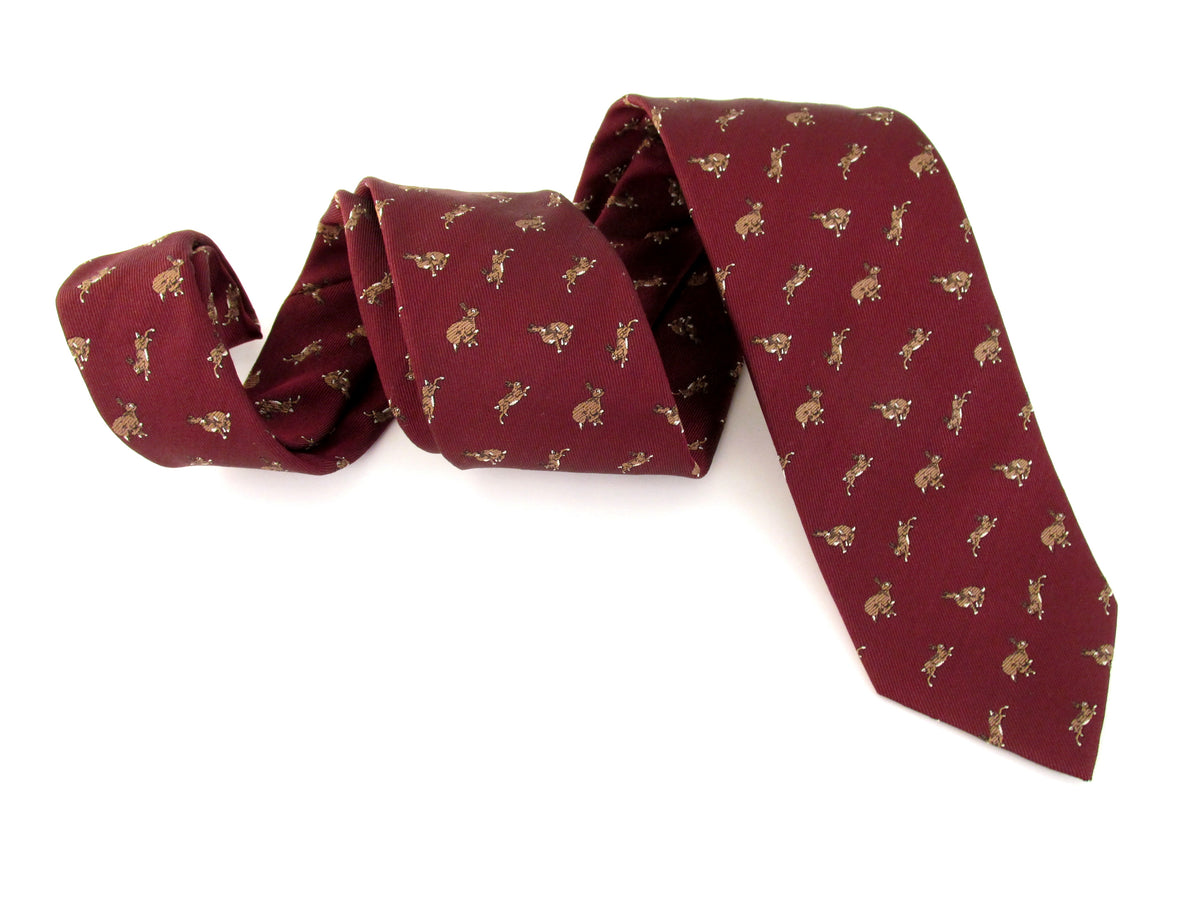 Burgundy Hare Country Silk Tie by Van Buck | Hunting Necktie | Rabbit ...