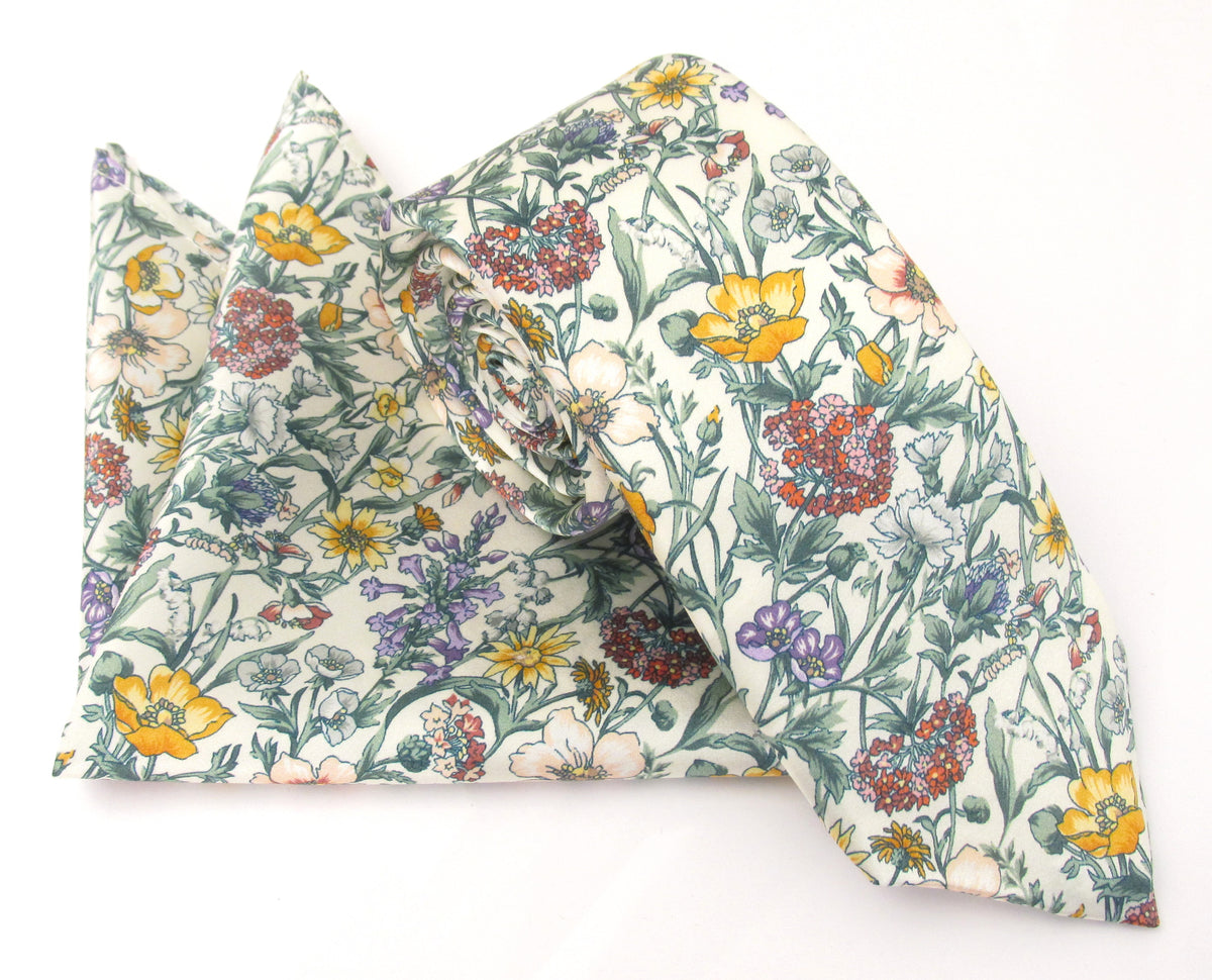 Rachel Ivory Silk Tie & Pocket Square Set Made with Liberty Fabric ...