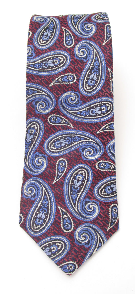 Cerise Red With Blue Paisleys Silk Tie by Van Buck – Van Buck England