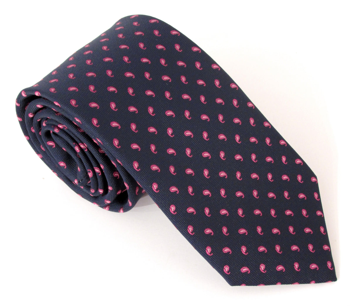Small Navy Blue & Pink Paisley Fancy Tie by Van Buck – Van Buck England
