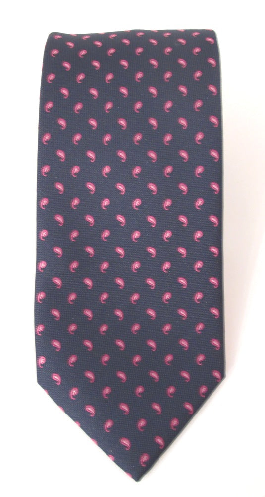 Small Navy Blue & Pink Paisley Fancy Tie by Van Buck – Van Buck England