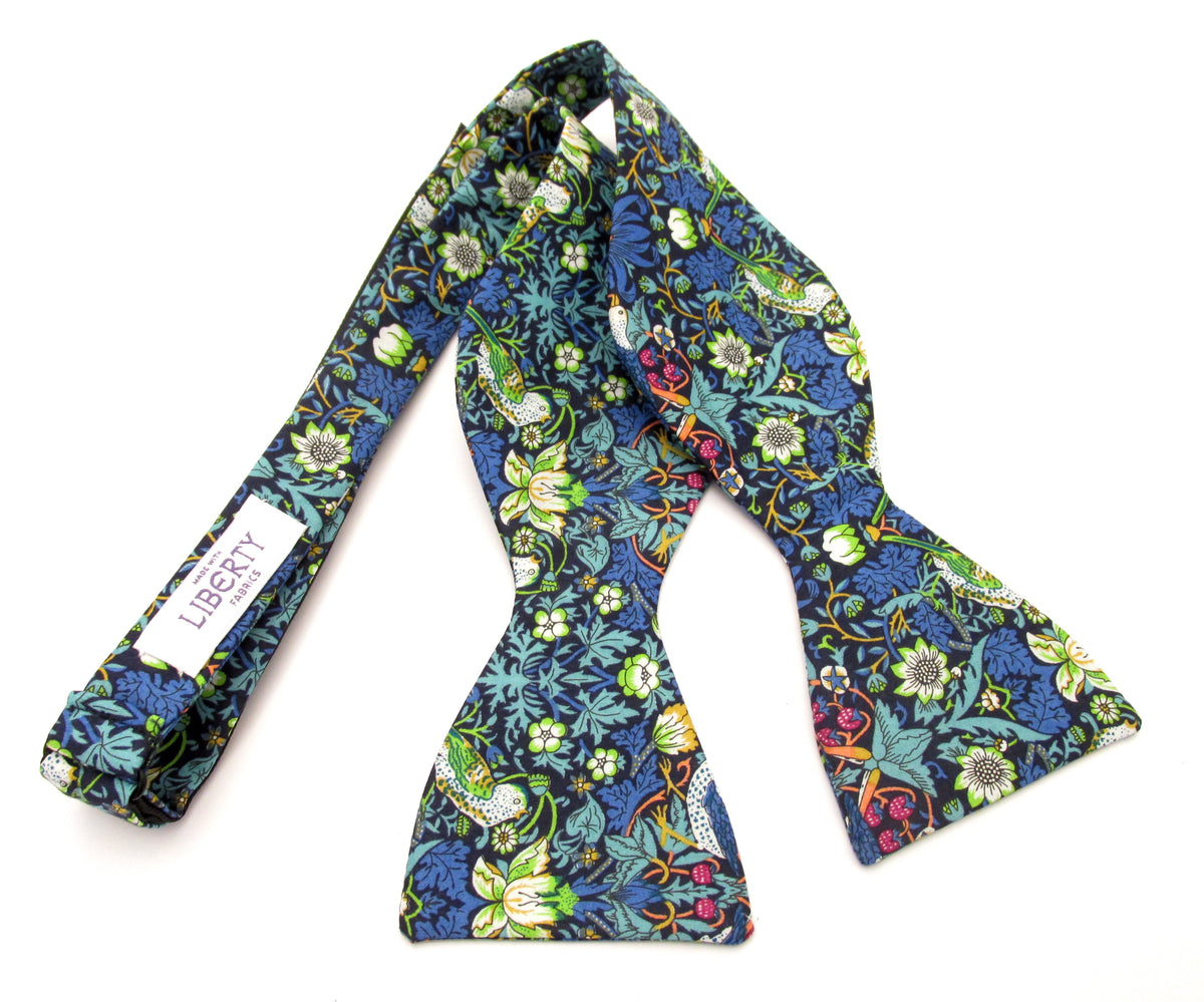 Liberty Print Strawberry Thief green Self Tie Bow Tie by Van Buck | Liberty Print Self Tie Bow ...