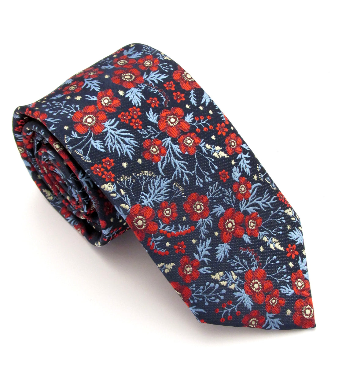 Navy & Red Floral Patterned Tie by Van Buck | Floral Tie | Blue Floral ...