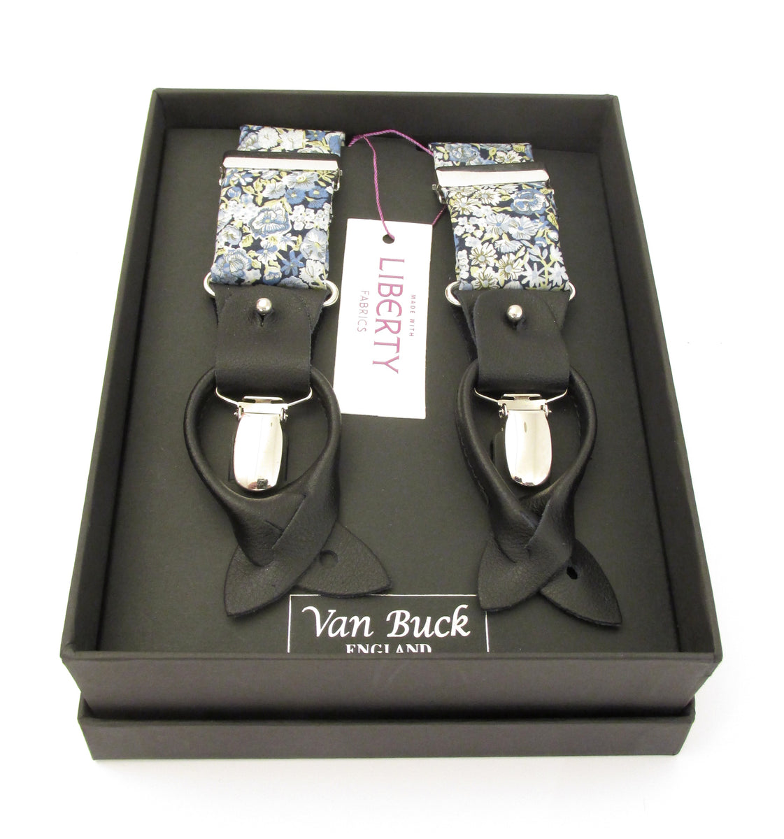 Chive Blue Trouser Braces Made with Liberty Fabric – Van Buck England