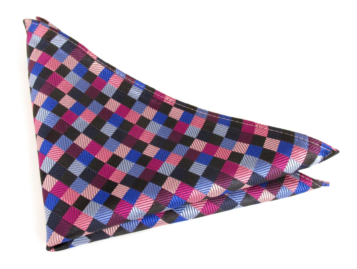 Pink Square Blocks Silk Pocket Square by Van Buck – Van Buck England