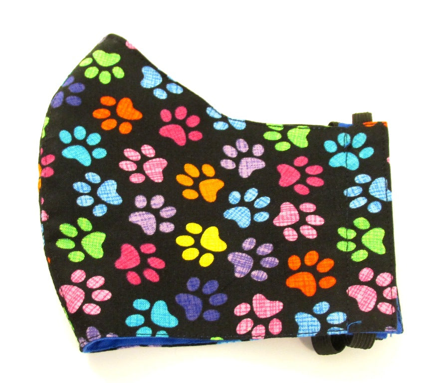 Multi-Coloured Paw Print Face Covering / Mask - Adult Washable Cotton ...
