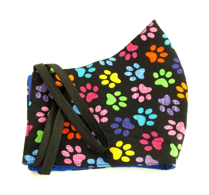 Multi-Coloured Paw Print Face Covering / Mask - Adult Washable Cotton ...
