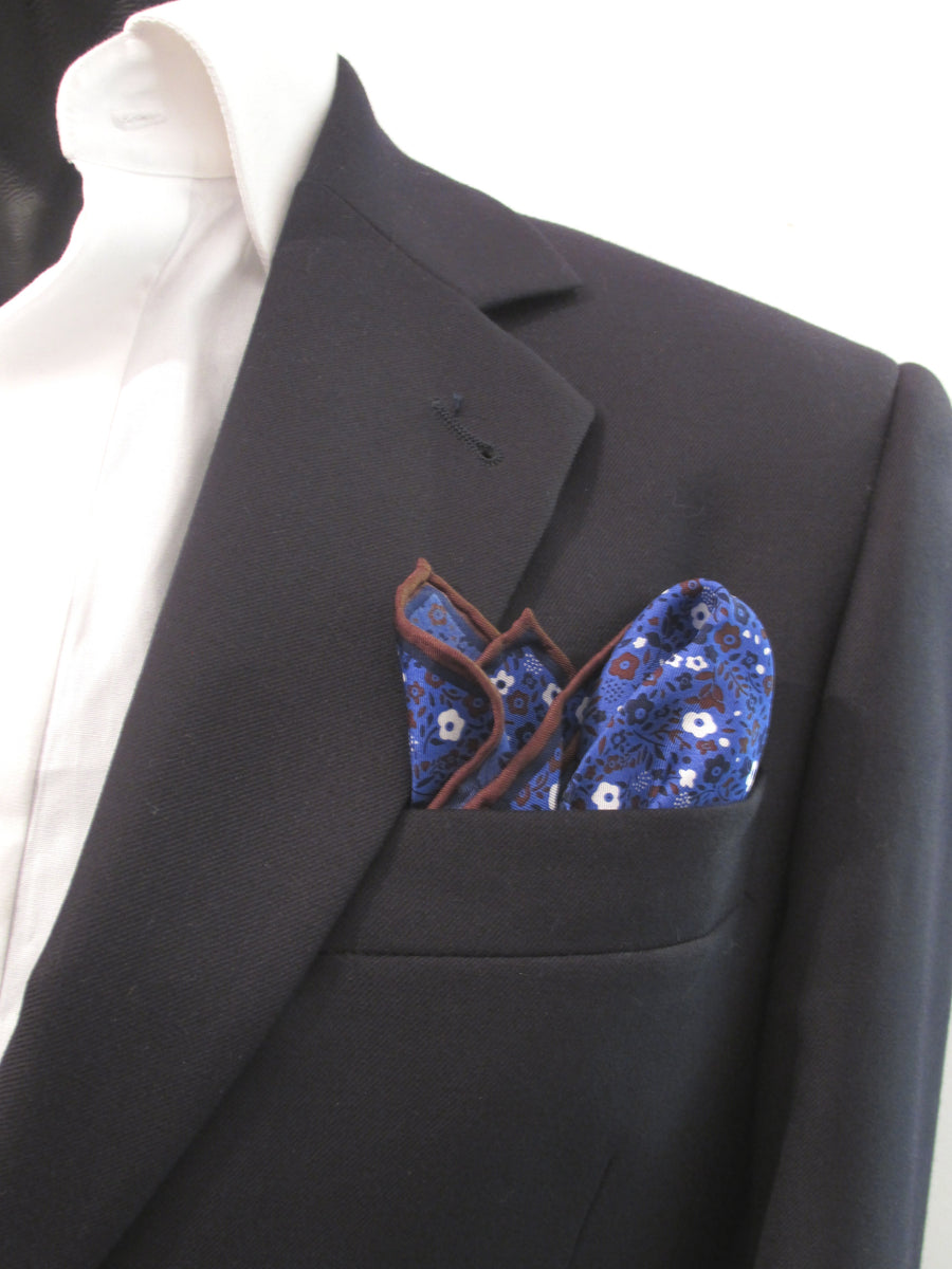 Navy Blue Floral Silk Fancy Pocket Square by Van Buck – Van Buck England